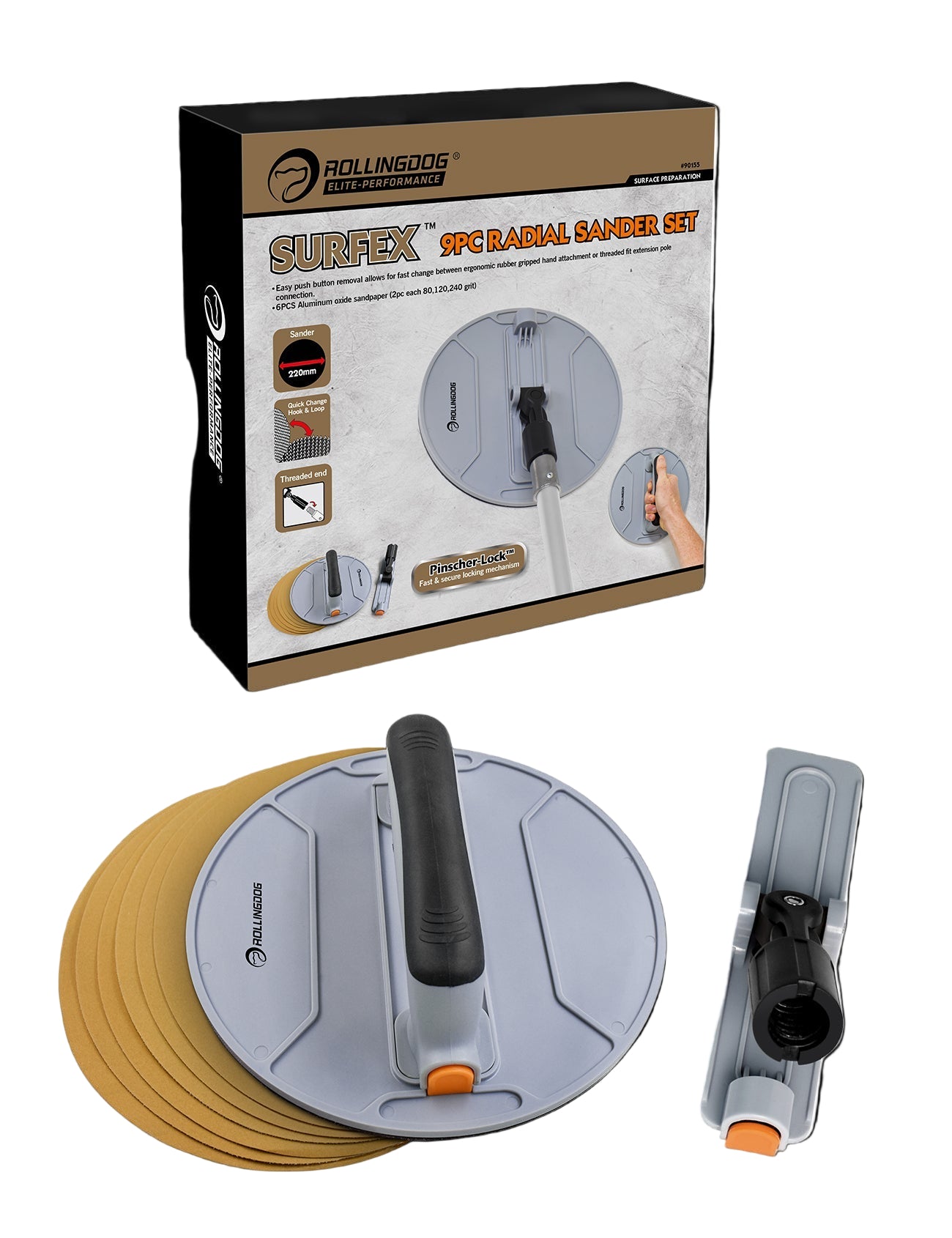 SURFEX™ 9PC Radial Wall Sander Set – Ergonomic Hand & Extension Pole C ...