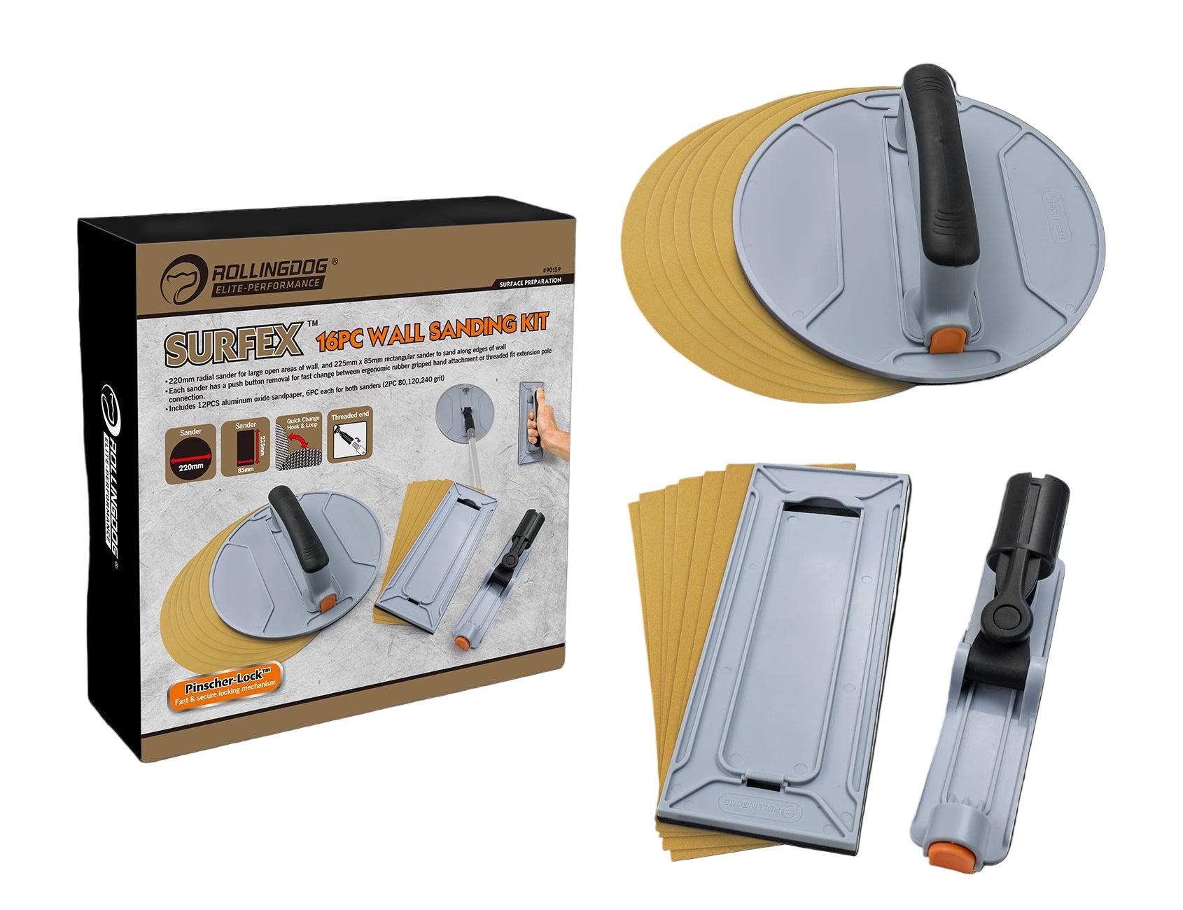 SURFEX™ 16PC Wall Sander Set – Radial & Rectangular Sanders with Alumi ...